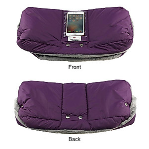 Stroller Hand Warm Muff Pram Gloves with 2 Stroller Hooks Winter Waterproof Anti-Freeze Fleece Baby Stroller Pushchair Warm Gloves Gift for Parents and Caregivers (Purple)