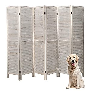 Babion Room Divider 6 Panel, Louver Wood Room Divider, 5.6ft Tall Partition Room Dividers and Folding Privacy Screens, Room Divider Wall, Modern Freestanding Room Divider for Bedroom Office,White
