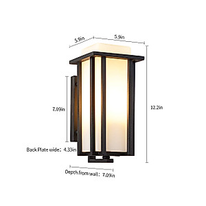 EERU Wall Sconce, Weather & Rust Resistant Black Finish with Frosted Glass, 12.2x5.9 inches, for Exterior House Front Porch Garage Driveway