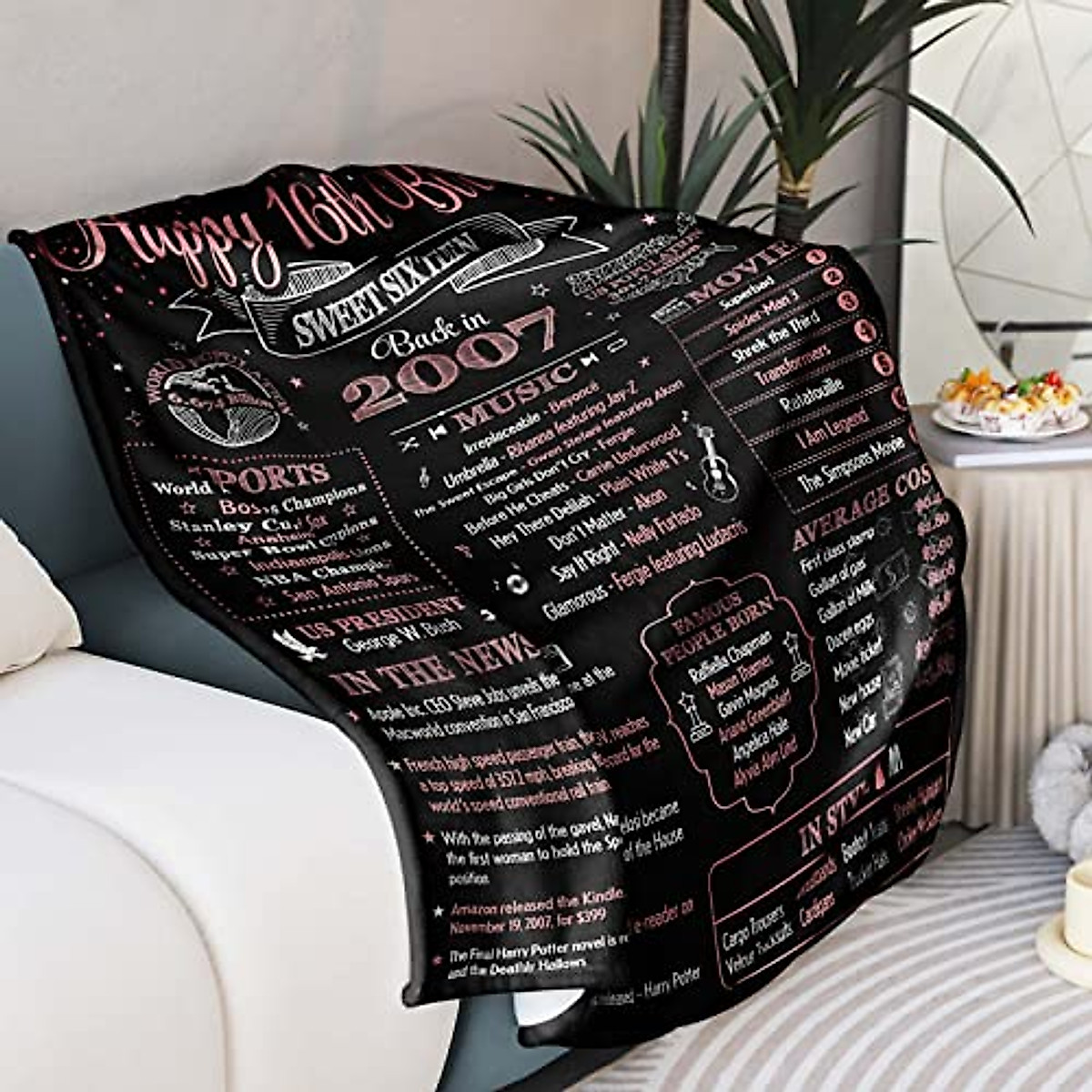 Sweet 16 Gifts for Girls - 16th Birthday Decorations for Girls Custom Blanket 60"X50" - Gifts for 16 Year Old Girl - Sweet Sixteen Gifts for Girls - Funny Personalized Blankets for Kids - Rose