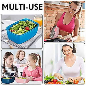 Hotop 3 Packs Salad Lunch Container 68 oz Large Bento Lunch Box Adult Salad Bowl with 5 Compartments Salad Dressings Container Bento Style Tray for Toppings,Blue,Green,Pink