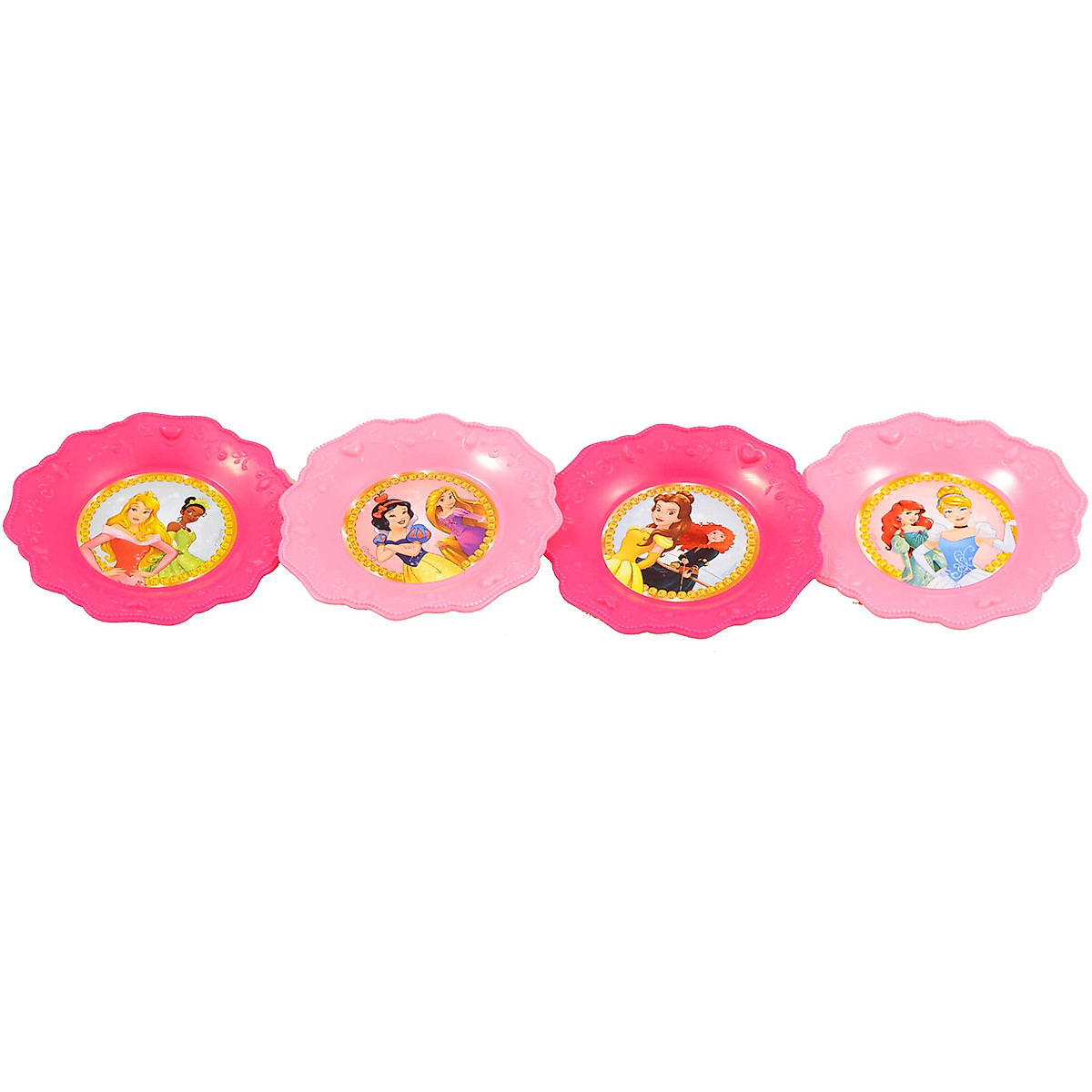 Disney Princess Playset Dinnerware Set - Plastic Princess Pretend Play Tea Time Play Set for Girls Kids Toddlers with Disney Princess Stickers and More