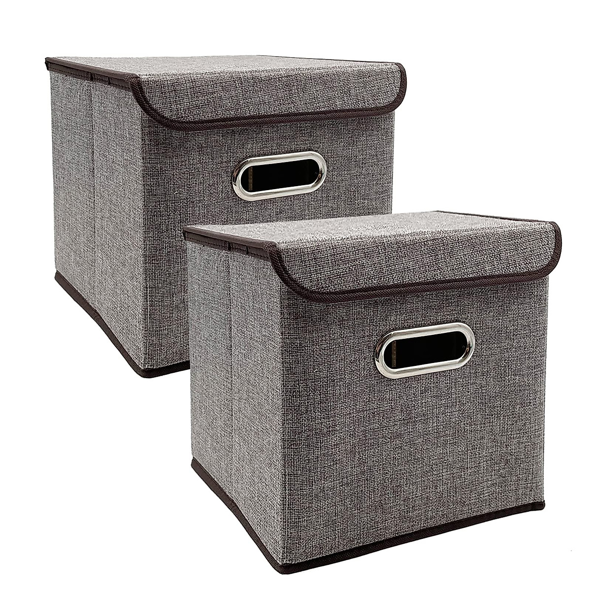 Zalaxt Foldable Cube Storage Bin with Lid, Set of 2, Collapsible Storage Basket with Lid,25 CM x 25 CM, Boho Basket, Nursery Storage Bin, Cube Storage Baskets for Home Bedroom Grey