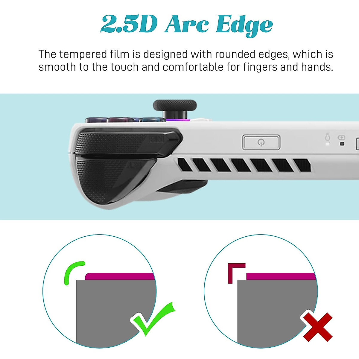 TERPINK 2 Pack Screen Protector Tempered Glass Compatible with ASUS ROG Ally Handheld 7 inch 2023, 9H Tempered Glass, 2.5D Arc Edge, Transparent Ultra HD, Anti-Scratch