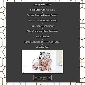 BLU MONACO Light Pink Desk Organizer - Cute and Girly Pink Desk Accessories - Office Storage for Girls and Women - Paper Storage and Office Supply Storage - Home Office