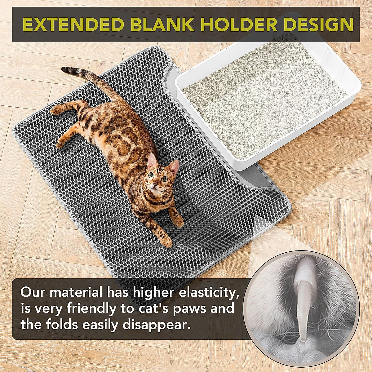 BomDa Cat Litter Mat, Large Kitty Litter Box Trapping Mat, 23x17'' Honeycomb Double Layer Urine & Waterproof, Washable Easy Clean, Litter Mats for Floor Less Waste, Anti-Slip