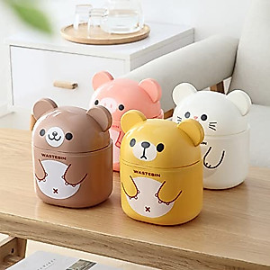 Mini Countertop Trash Can with Lid, Desk Small Trash Can, Waste Garbage Bin, Room Decoration Big Ears Desktop Wastebasket for Countertop, Vanity, Office or Coffee Table - Yellow