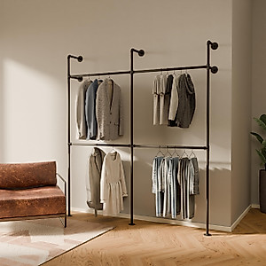 pamo Industrial pipe clothing rack metal black - Wall mounted clothes racks for hanging clothes - Modern walk in closet - KIM II DOUBLE black