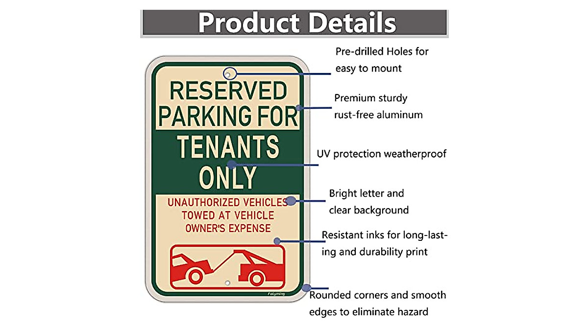Reserved Parking Sign - 2 Pack for Tenants Only