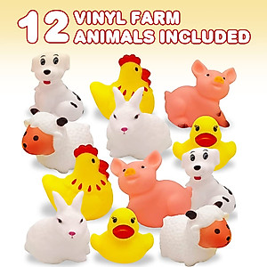 ArtCreativity Vinyl Farm Animals, Pack of 12 Assorted Squeezable Toys, Farm Birthday Party Favors for Kids, Fun Bath Tub and Pool Toys for Children, Educational Learning Aids for Boys and Girls