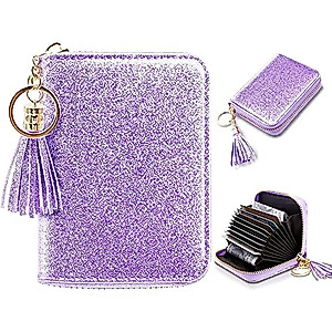 ENYISDAN Purple Small Wristlet Wallets for Women Glitter Cute FRID Leather Credit Card Holder Wallets for Ladies Girls Short Purse