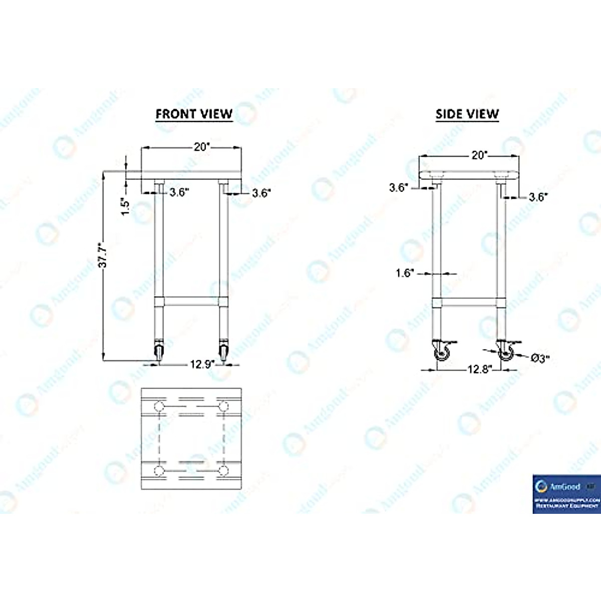 AmGood Stainless Steel Work Table with Casters | Work Station | Metal Utility Table On Wheels (Stainless Steel Work Table + Casters, 20" Long x 20" Deep)