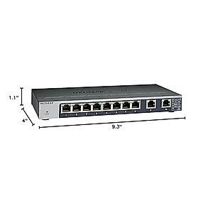 NETGEAR 10-Port Gigabit/10G Ethernet Unmanaged Switch (GS110MX) - with 8 x 1G, 2 x 10G/Multi-gig, Desktop, Wall or Rackmount, and Limited Lifetime Protection