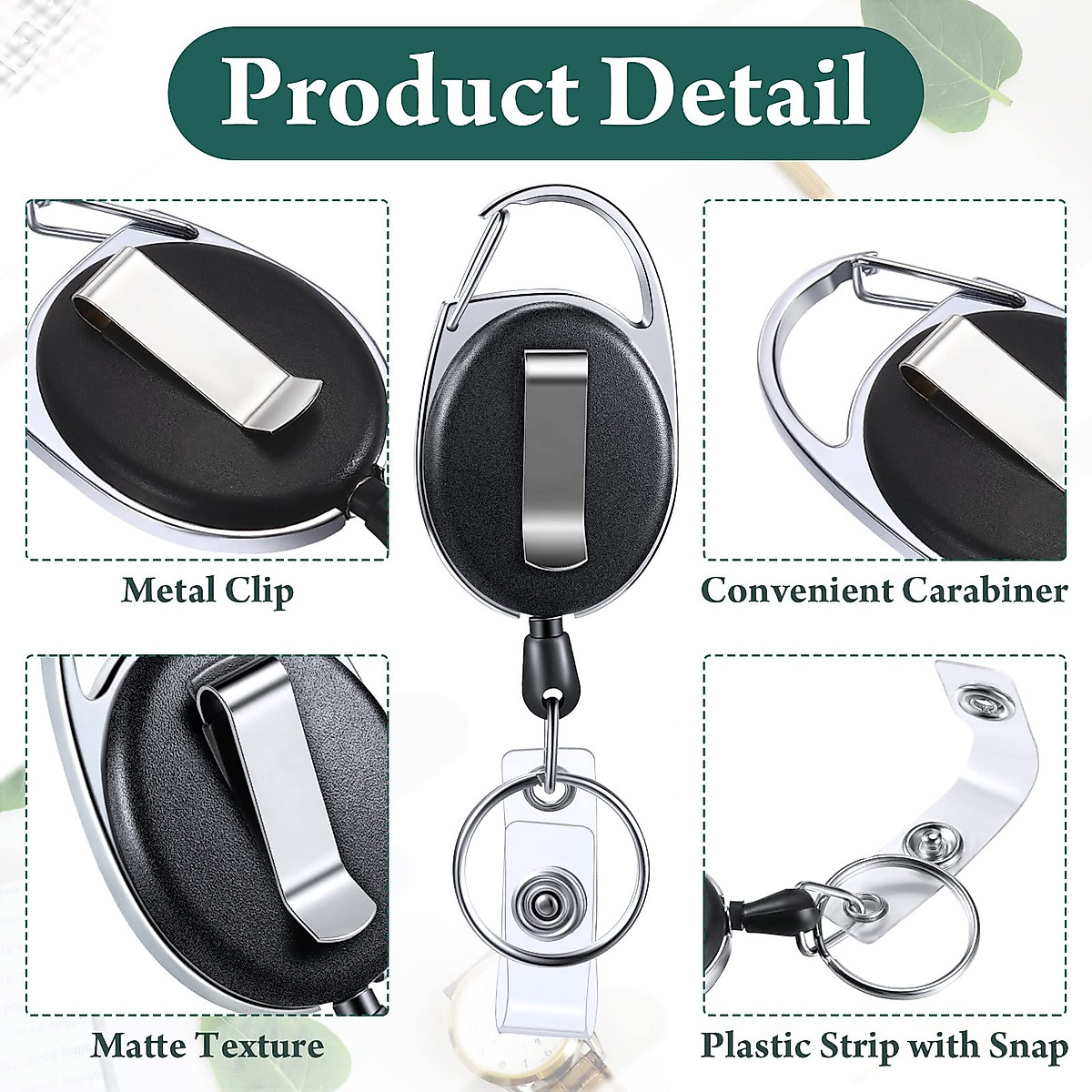 50 Pack Heavy Duty Retractable Badge Reels Batch Holder Name ID Badge Clips Keychain Badge Holder Key Card Retractable Holder Reel Clip for Office Worker Doctor Nurse Employee (Black)