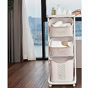 DNYSYSJ 3-Layer Laundry Basket with Wheels, Clothes Storage Basket Multi-Layer Rolling Laundry Cart, Dirty Clothes Basket Portable Handle for Bathroom/Bedroom/Dirty Clothes
