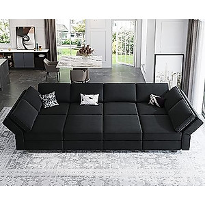 Belffin Modular Sectional Sofa with Storage Chaises Sectional Sleeper Sofa Couch 8 Seat Sectional Sofa Bed Black