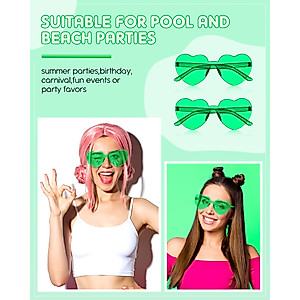 Colzzy Pcs Heart Shaped Rimless Sunglasses Transparent Colorful Frameless Glasses Eyewear Bachelorette Party (Fluorescent Green)