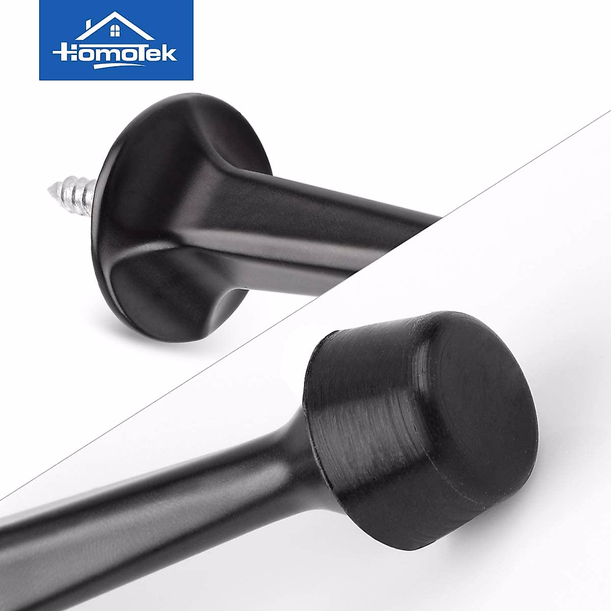 HOMOTEK 6 Pack Heavy Duty Solid Rigid Door Stop with Soft Rubber Tip, Zinc Die Cast Door Stopper Protect Wall & Door, Black