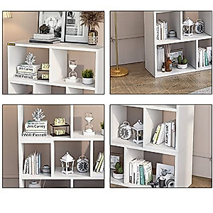 ALISENED 7-Cube Storage Shelf Organizer Bookshelf System, Modern Bookcase Open Standing Book Shelving Cabinet,Wooden Bookshelf Display Cube Shelves Compartments