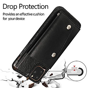 LUVI for iPhone 11 Pro Card Holder Case with Neck Strap Crossbody Chain Handbag Wrist Strap Protective Cover with Credit Card Holder Slot PU Leather Wallet Case for iPhone 11 Pro Black