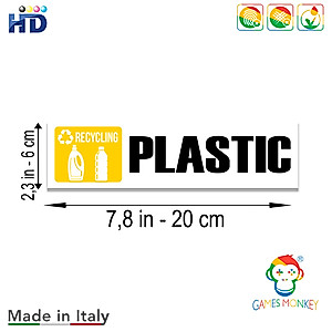 GamesMonkey® - Stickers Recycle for Trash Waste Bins Garbage Plastic Cans Compost Glass Metal Paper - Pack of 6 Adhesive - Vinyl Waterproof Washable Illustrated (7,8 in x 2,3 in - 20 cm x 6 cm, V1)