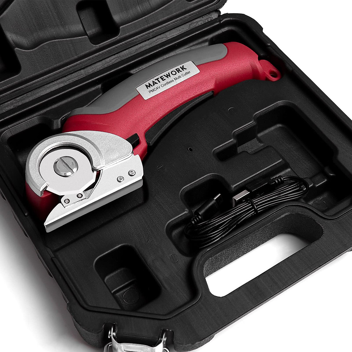 Matework Cordless Electric Scissors, 4V Multi-Cutter with Suitcase, 2000 mAh Cardboard Cutter with Self-sharpening Blade, Power Rotary Scissors for Carpet Leather