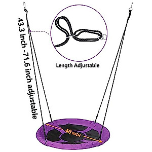 SUPER DEAL 40 Inch Purple Saucer Tree Swing Set for Kids Adults 800lb Weight Capacity Waterproof Flying Swing Seat Textilene Fabric with Adjustable Hanging Ropes for Outdoor Playground, Backyard