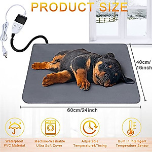 2 Pack Pet Heating Pad, 86-141 Degree Fahrenheit Adjustable Temperature Cat Dog Heating Pad with Timer Auto Power Off Waterproof Warming Mat with Steel Cord (Gray, 16 x 24 Inch)