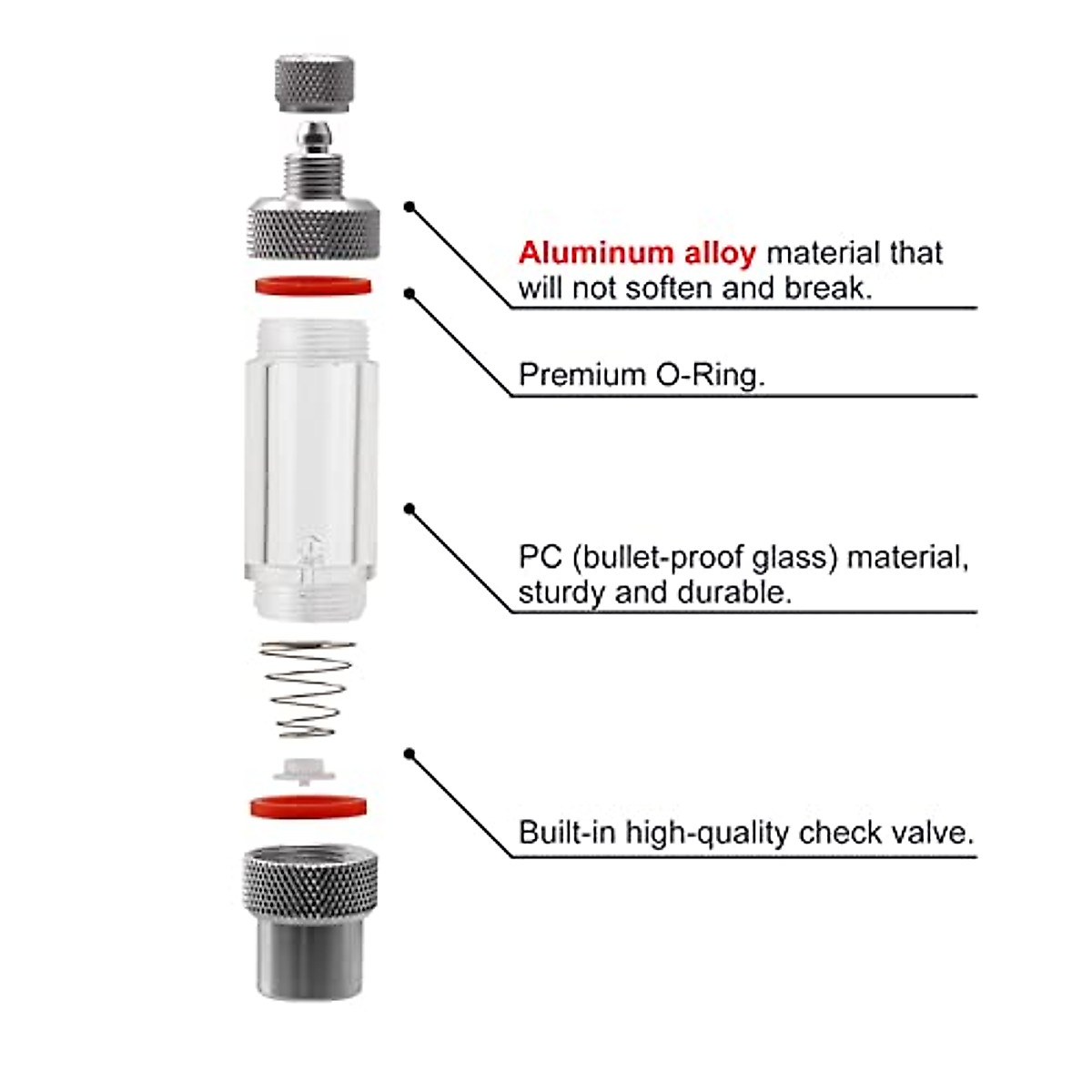 Clscea CO2 Bubble Counter with Check Valve for CO2 Generator Regulator Planted Aquarium Aluminum Alloy Silver