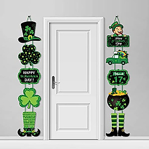 St Patrick's Day Door Banner Decoration Hanging Welcome Signs Door Banner Green Shamrock Car Hat Leprechaun Hanging Door Decor Happy St Patrick's Home Decor Paper Banner for Home Outdoor Indoor