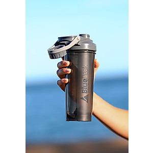 BluePeak Protein Shaker Bottle 28 oz with Twist Cap, Strong Loop Top, BPA Free, Dishwasher Safe, Shaker Balls Included - On-The-Go Large Protein Shakers (3 Pack - Green, Blue, Gray)