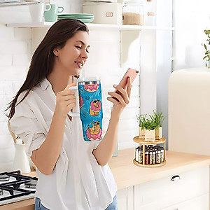 DIGTIA Stainless Steel Insulated Tumbler w/Handle & Straw, Sunglass Capybara Double Wall Vacuum Travel Coffee Mug Cup w/Lid, Leak-Proof Sports Summer Beach Water Bottle,30oz