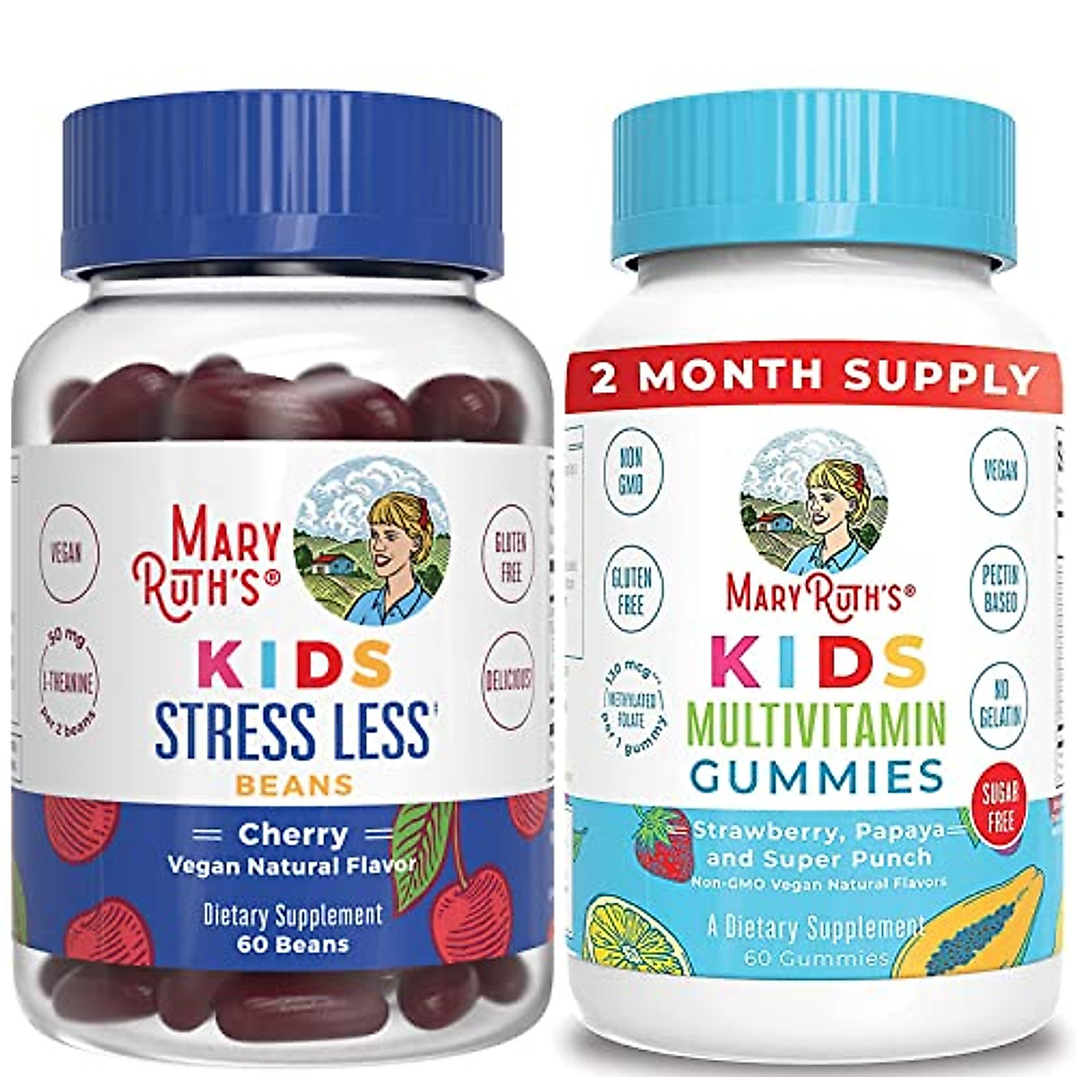 Stress Relief Vita-Beans for Kids & Kids Multivitamin Gummies Bundle by MaryRuth's | Magnesium Citrate & L-Theanine | Natural Calm, Relaxation, Stress and Mood Support | Immune Support