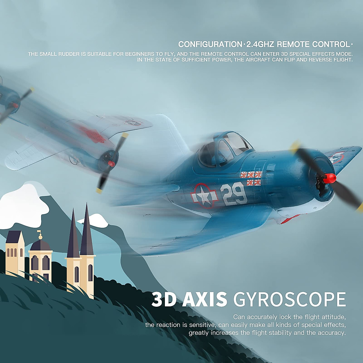 GoolRC RC Plane, WLtoys A500 RC Airplane, 4 Channel Remote Control Airplane, 2.4GHz RC Aircraft Fighter with 6-Axis Gyro, 3D/6G Mode, Easy & Ready to Fly Flight Toys for Adults and Beginners