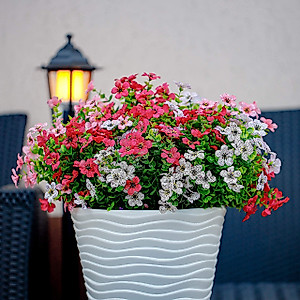 AXYLEX Artificial Flowers for Outdoors Fake Plants - 16 Bundles Faux Outside Greenery Boxwood No Fade Plastic Shrubs Fall Decor Farmhouse Home Garden Thanksgiving Mums (Pink)