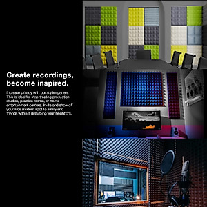 Sonic Acoustics 2" X 12" X 12" Acoustic Foam Panels, Pyramid Recording Studio Wedge Tiles, Sound Panels, Sound Absorbing Panel, Soundproofing Isolation Treatment for Walls