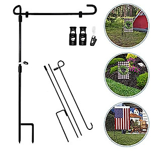 SHARE&CARE Garden Flag Stand, Garden Flag Pole Holder with 1 Tiger Clip and 2 Spring Stoppers for Garden and Home Decoration 12 x 18 Inches without flag (1 Pack)