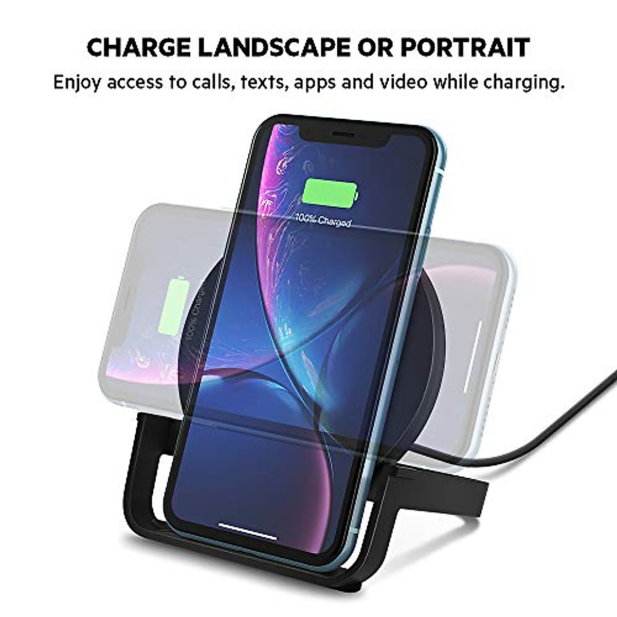 Belkin Quick Charge 10W Wireless Charger - Qi-Certified Charger Stand for iPhone, Samsung Galaxy - Charge While Listening to Music, Streaming Videos, & Video Calling - Includes AC Adapter - Black