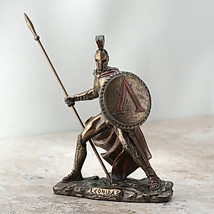 Veronese Design 4 Inch Miniature Greek Spartan Warrior Leonidas Cold Cast Resin Bronze Finish Figurine Educational Collectible