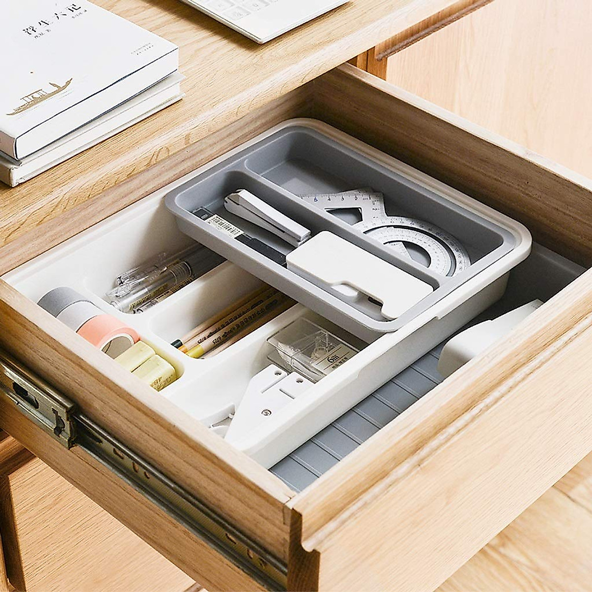 LSXLSD Three-Piece Drawer Storage Box Desk Separation and Finishing Free Combination Sundries Cosmetic Compartment Really Useful Storage (Color : Gray)