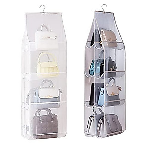 BESUNTEK Handbag Hanging Organizer, 2Pcs 8 Pocket Clear Nylon Hanging Purse Organizer Foldable Dust Proof Storage Holder Bag Cloth Closet Organizer for Closet Clear Handbag Organizer (8 Pocket)