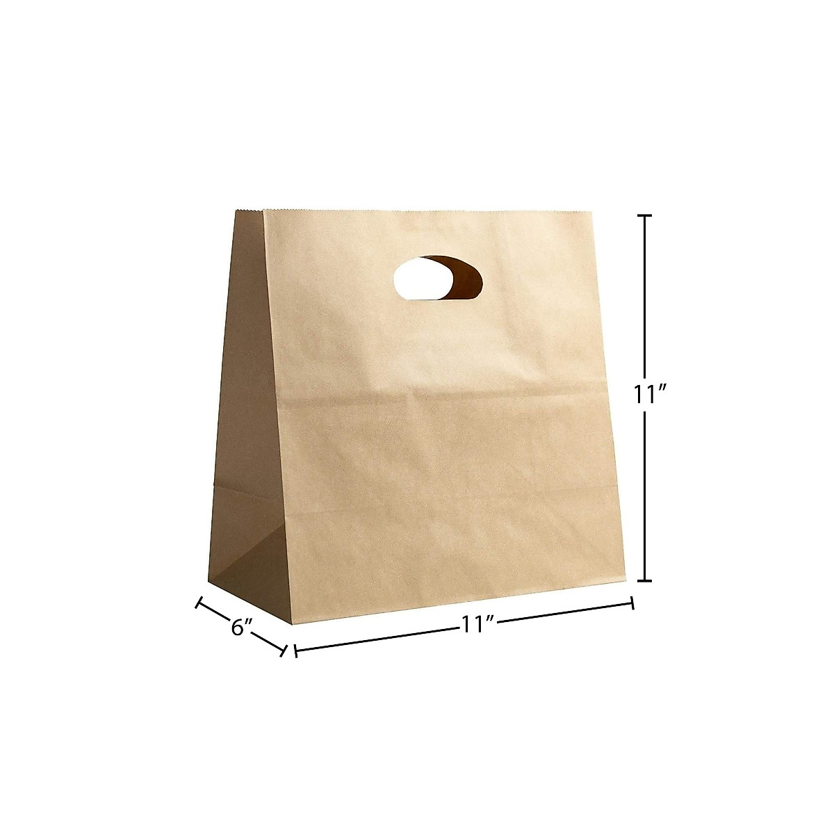 PTP BAGS Natural 11" x 6" x 11" Die Cut Tote Bags [Pack of 50] Kraft Paper Gift, Food Service Bags