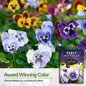 Survival Garden Seeds - Swiss Giant Mix Pansy Seed for Planting - 5 Packs with Instructions to Plant and Grow Beautiful and Edible Pansies in Your Home Vegetable Garden - Non-GMO Heirloom Variety