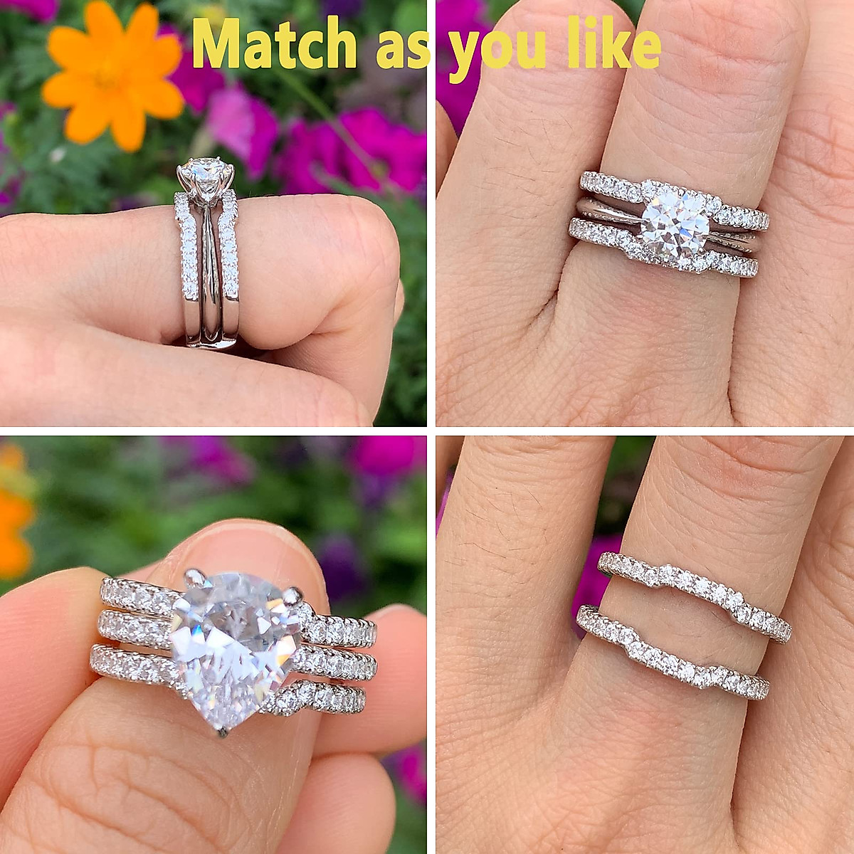 Blongme Cubic Zirconia Curved Wedding Band for Women Guard Ring Enhancers Engagement Ring 925 Sterling Silver Size 7