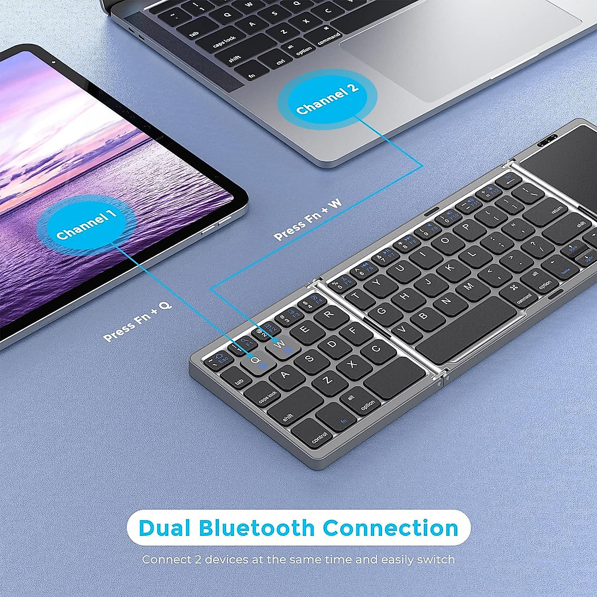 seenda Foldable Bluetooth Keyboard for Travel, Tri-Folding Wireless Portable Keyboard with Touchpad, Rechargeable Multi-Device Small Keyboard, for Laptop Tablet PC Smartphone Windows iOS Android