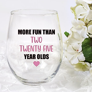 Laguna Design Co. More Fun than Two 25 Year Olds Wine Glass, 21 Oz, 50th Birthday wine glass, 50th birthday gift Black and Pink