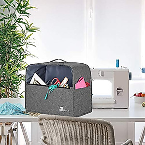 Yarwo Visible Sewing Machine Cover with Top Handle and Pockets, Heavy Duty Dust Cover for Most Standard Sewing Machines and Accessories, Gray