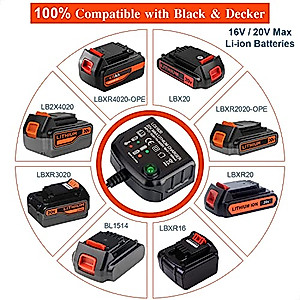 LCS1620 20V Lithium Battery Charger for Black & Decker 16V Lithium Battery LBXR20 LBXR20-OPE LB20 LBX20 LBX4020 LB2X4020 LBXR2020-OPE BL1514 LBXR16