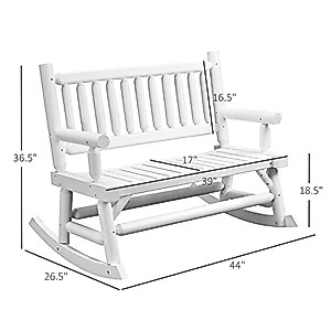 Outsunny 2-Person Wood Rocking Chair with Log Design, Heavy Duty Loveseat with Wide Curved Seats for Patio, Backyard, Garden, White