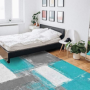 ZEREAA Washable Rug Anti-Slip Backing Abstract Area Rug Stain Resistant Rugs for Living Room Foldable Machine Washable Area Rug Teal and Grey Abstract Painting 5×7 Feet